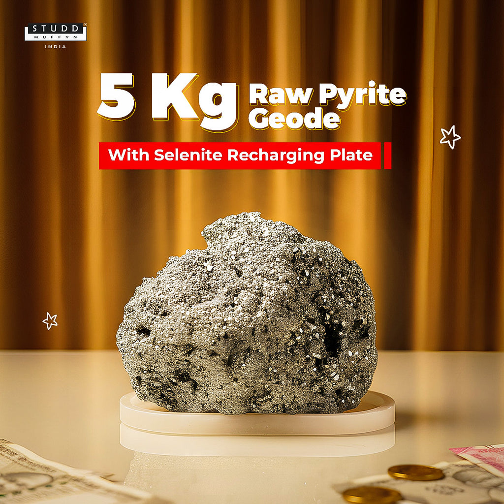 5 Kg Raw Pyrite Geode Stone With Selenite Recharging Plate – Studd Muffyn