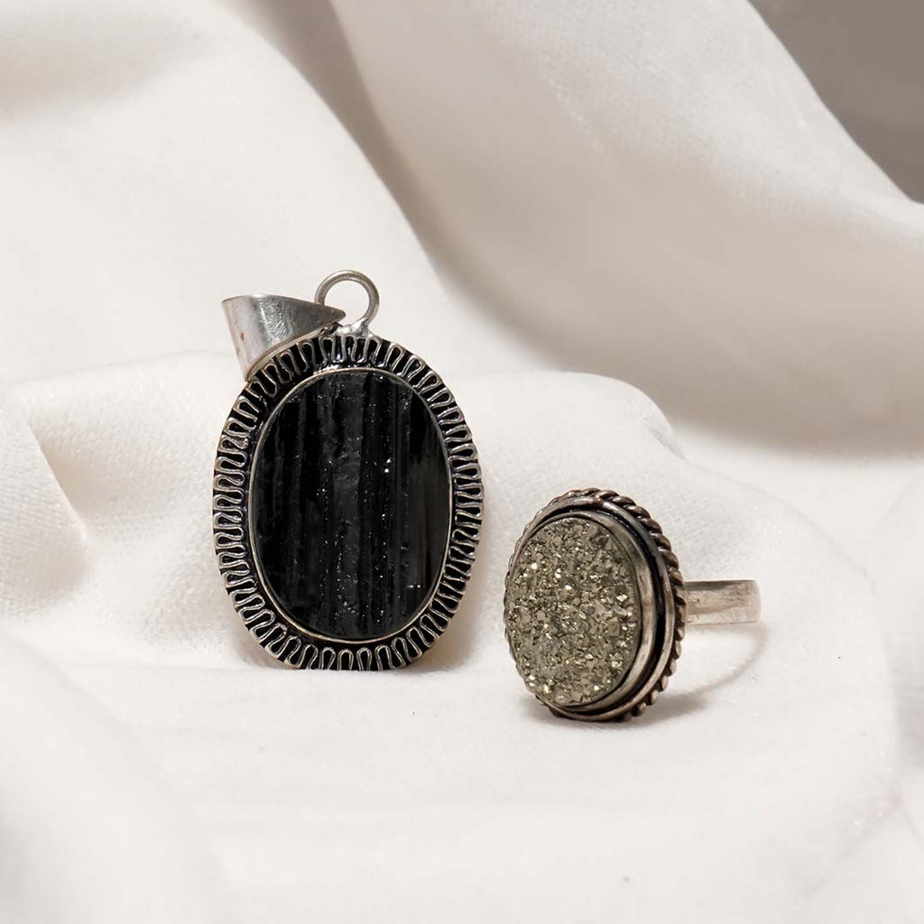 Gems Of Prosperity ( Pyrite Geode ring & Black Tourmaline Pendant (Wit ...