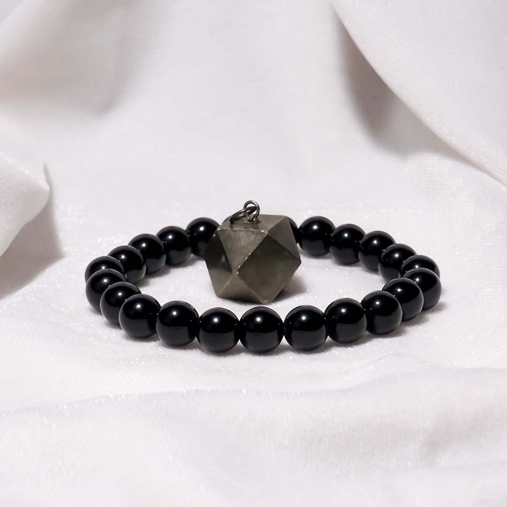 Magical Jewels ( Pyrite 3D Hexagonal Pendant (without chain) & Black O ...