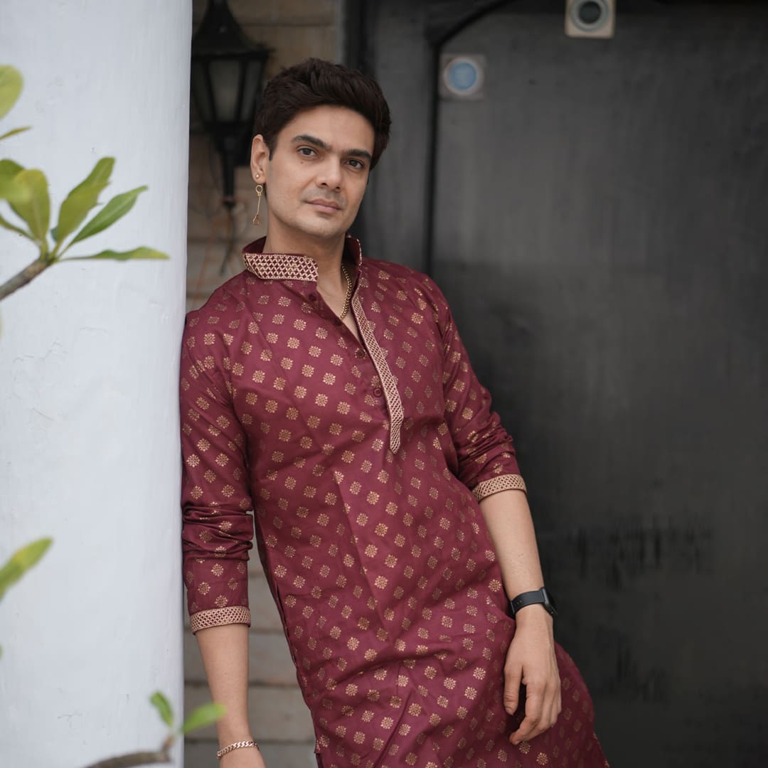 Maroon Block Print Kurta – Studd Muffyn