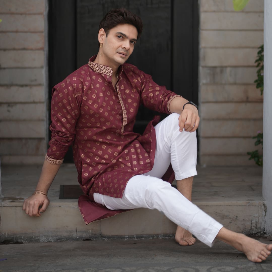 Maroon Block Print Kurta – Studd Muffyn