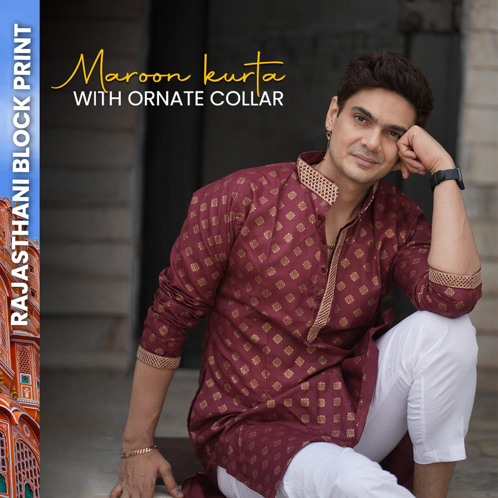 Maroon Block Print Kurta – Studd Muffyn
